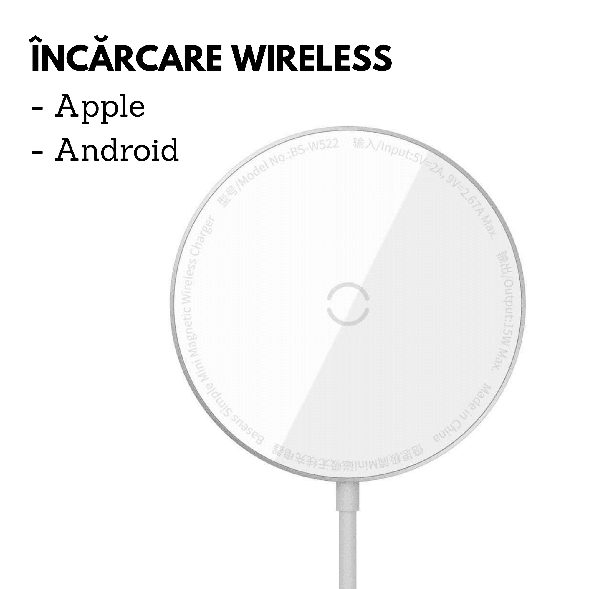 Incarcator wireless Baseus Simple Mini 15W Alb – ADGSM.ro